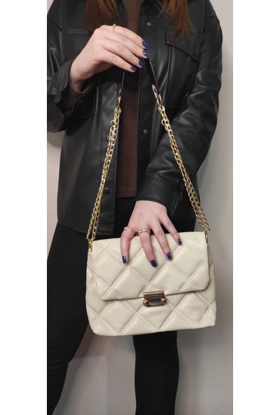 Glamordo Krem Rengi Suni Deri El Kol Çanta