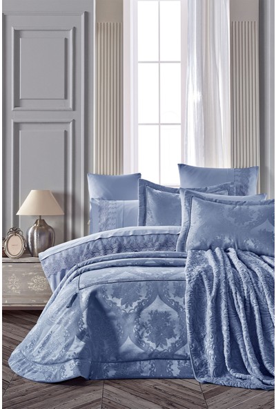 Elart Elart çeyiz Paketi 10 Parça (Yatak Örtüsü+Nevresim Takımı+Battaniye) Bronze Mavi
