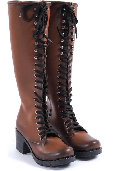 Long Shoes Bayan Taba Merli Bağcıklı Fermuarlı Cilt Çizme Long Shoes Bayan Taba Merli Bağcıklı Fermuarlı Cilt Çizme