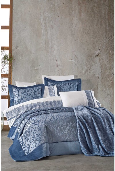 Elart Elart çeyiz Paketi 10 Parça (Yatak Örtüsü+Nevresim Takımı+Battaniye) Bahar Mavi