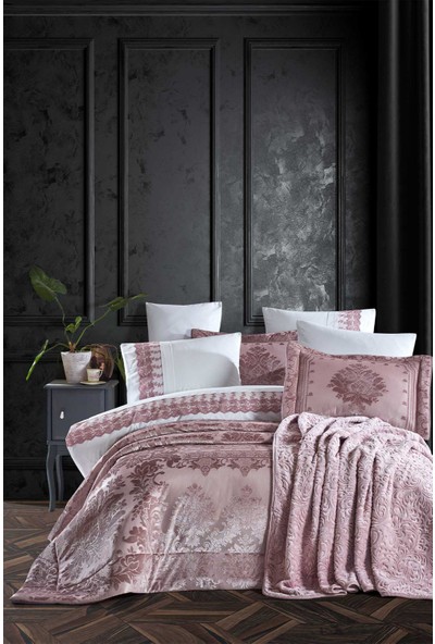 Elart Elart çeyiz Paketi 10 Parça (Yatak Örtüsü+Nevresim Takımı+Battaniye) Gloria Gülkurusu