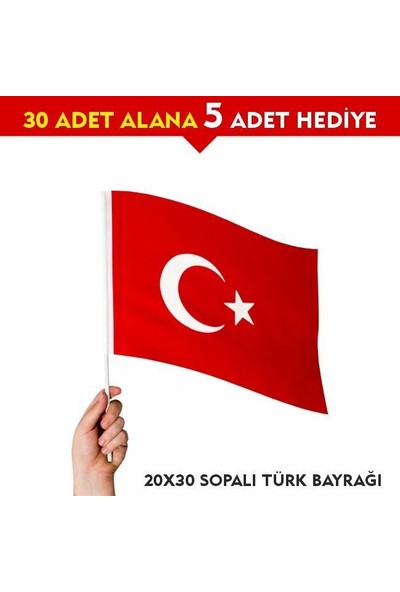 Özgüvenal Sopalı Türk Bayrağı 20X30 cm Alpaka Kumaş (30+5 Adet) Özgüvenal Sopalı Türk Bayrağı 20X30 cm Alpaka Kumaş (30+5 Adet)