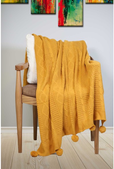 Elart Elart örgü Tv Battaniyesi-Koltuk Şalı Hardal (130X170CM)