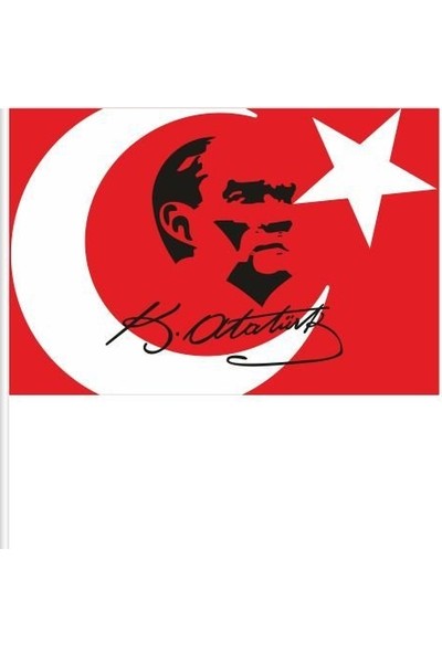Özgüvenal Atatürklü Türk Bayrağı 30X45 cm Raşel Kumaş - Sopalı- 10 Adet Özgüvenal Atatürklü Türk Bayrağı 30X45 cm Raşel Kumaş - Sopalı- 10 Adet