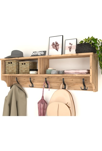 Bofigo Portmanto Duvar Askılığı Elbise Askılığı Raflı Duvar Askılığı Çam 120 cm