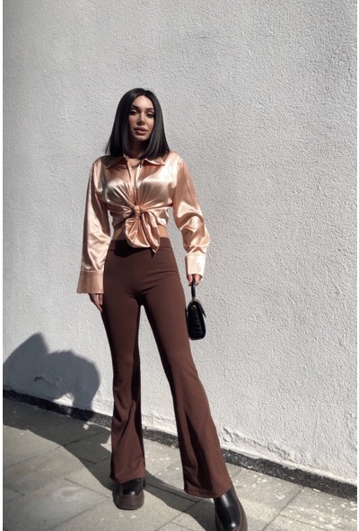 İksora Kadın Acı Kahve Ispanyol Paça Likralı Pantolon