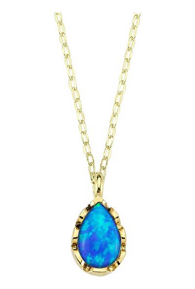 Altın Sepeti Altın Mavi Damla Opal Kolye Altın Sepeti Altın Mavi Damla Opal Kolye