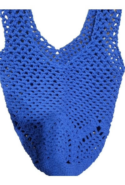 Elm El Örgüsü Koton Makrome Mavi Plaj Çantası