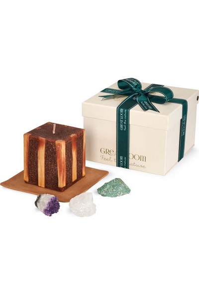 Great Loom Doğal Taşlı Palo Santolu Mum Seti -Kahverengi 9*9*10