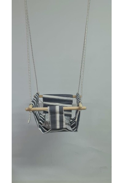 Mavienerji Ahşap Salıncak Bebek ve Çocuk Salıncağı Hamak Beşik Gri Çizgili Model