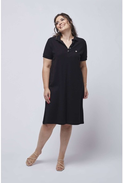 Moda Berray 3010 Siyah Günlük Tarz Lacoste Kumaş Büyük Beden Elbise
