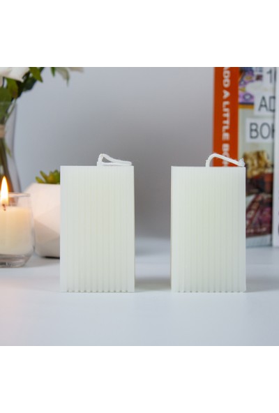 Oluklu Kare 2'li Mum Seti Krem Oluklu Kare 2'li Mum Seti Krem