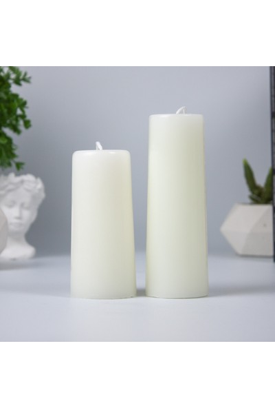 Mument Silindir 2'li Mum Seti 12-15 cm Krem
