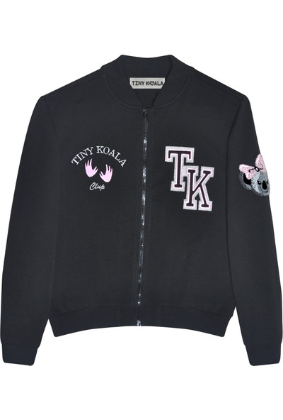 Tiny Koala Kız Çocuk Nakışlı Fermuarlı Siyah Kolej