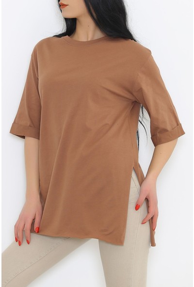 MT Penye Kol Katlamalı Tişört Kahve - 411.996.