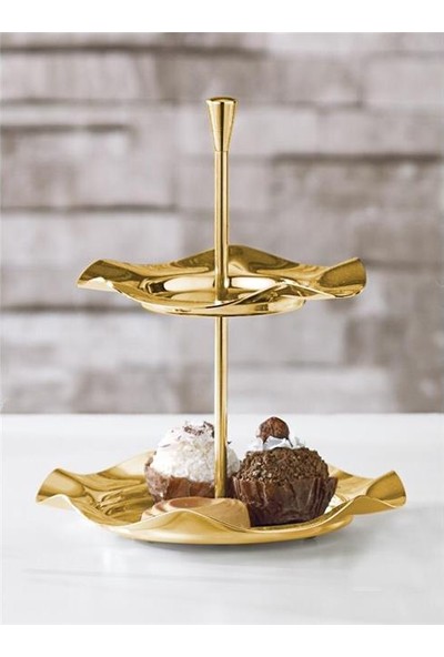 Narin Yuvarlak Altın 2 Katlı Dalgalı Ikramlık