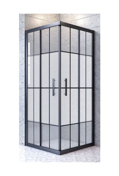 Özel Duş Özelduş 100 x 100 cm Kare Dikdortgen Siyah Profil Serit Kumlu 5 mm Duşakabin H190
