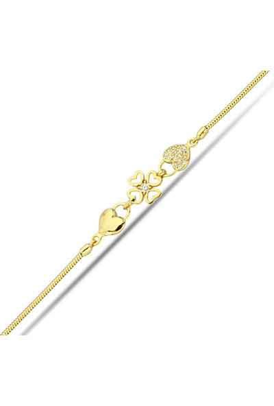 ÇGK KUYUMCULUK Balık Sırtı Italyan Yonca Kalpli Bileklik ZB027