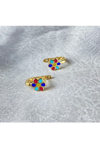 ÇGK KUYUMCULUK Renkli Çiçek Altın Çocuk Küpesi