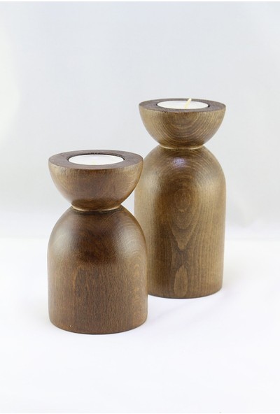 Monchi Ahşap Mumluk 2'li Set, Orta ve Büyük Boy Ceviz Monchi Ahşap Mumluk 2'li Set, Orta ve Büyük Boy Ceviz