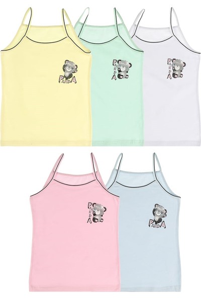 Donella 5'li Renkli Panda Baskılı Kız Çocuk Atlet - 435043