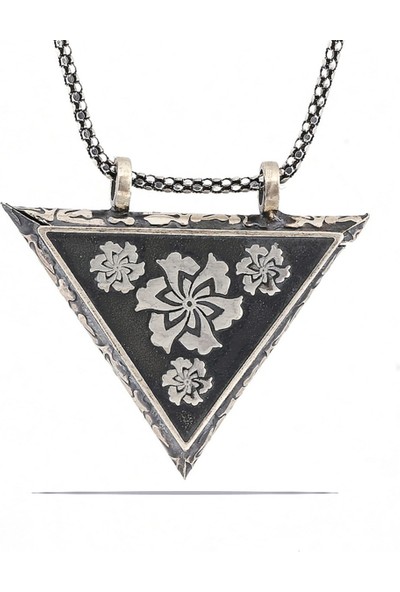 Gumush Gumush üçgen Içi Açılabilen Çiçek Muskalık Gümüş Kolye