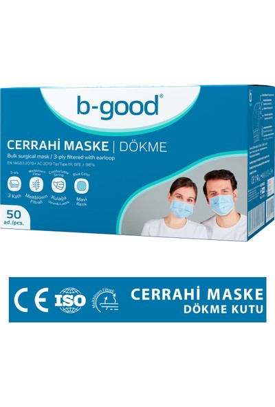 B-Good Filtreli 3 Katlı Lastikli Cerrahi Maske 50 Adet B-Good Filtreli 3 Katlı Lastikli Cerrahi Maske 50 Adet