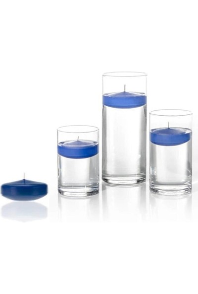 3 Lü Vazo ve 12 Adet 7 Çap Mavi Yüzen Mum