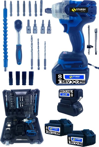 Sturdy Power Tools Japon Teknoliji Full Set Pcx-T Seri Brushless Motor 58 V 8 Ah Darbeli Somun Sıkma Makinesi Sturdy Power Tools Japon Teknoliji Full Set Pcx-T Seri Brushless Motor 58 V 8 Ah Darbeli Somun Sıkma Makinesi