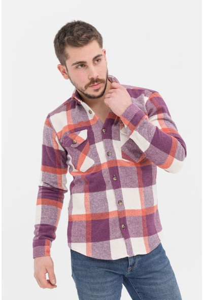 Tunahan Erkek Giyim Slimfit Kesim Ekose Desen Oduncu Gömlek-Beyaz-Mor-Turuncu Tunahan Erkek Giyim Slimfit Kesim Ekose Desen Oduncu Gömlek-Beyaz-Mor-Turuncu