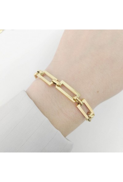 Peri Takı Çelik Kalın Zincir Bileklik, Üçlü Dikdörtgen Model