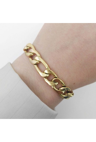 Peri Takı Çelik Kalın Ezme Düz Zincir Bileklik