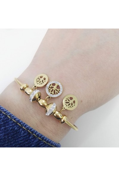 Peri Takı Çelik Sallantılı Charm Bileklik,zirkon Taşlı Üçlü Hayat Ağacı Peri Takı Çelik Sallantılı Charm Bileklik,zirkon Taşlı Üçlü Hayat Ağacı