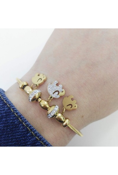 Peri Takı Çelik Sallantılı Charm Bileklik,zirkon Taşlı Üçlü Fil Peri Takı Çelik Sallantılı Charm Bileklik,zirkon Taşlı Üçlü Fil