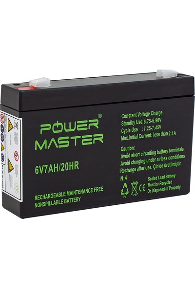 Powermaster Akü 6 Volt 7 Amper Powermaster(150 X 50 X 94 Mm) Powermaster Akü 6 Volt 7 Amper Powermaster(150 X 50 X 94 Mm)
