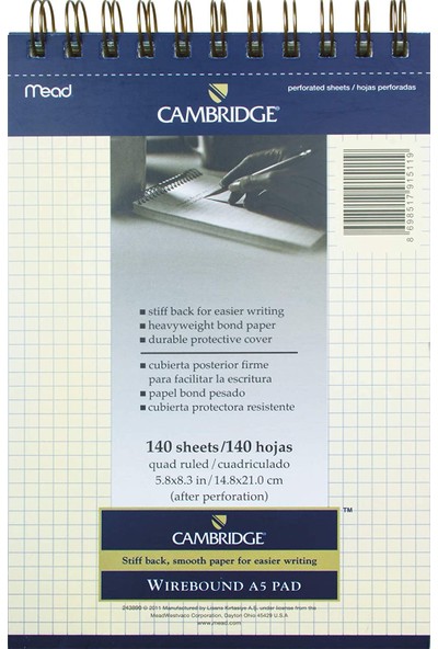 Mead Cambridge Kareli Bloknot A5, 140 Yaprak, Fildişi