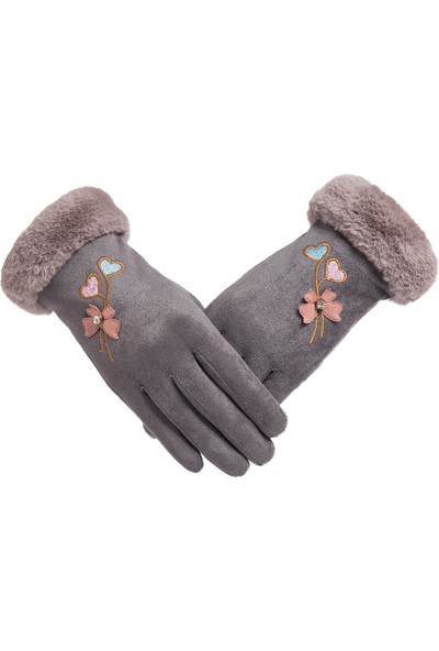 Kadın Eldivenleri Sonbahar Kış Süet Eldiven Nakış