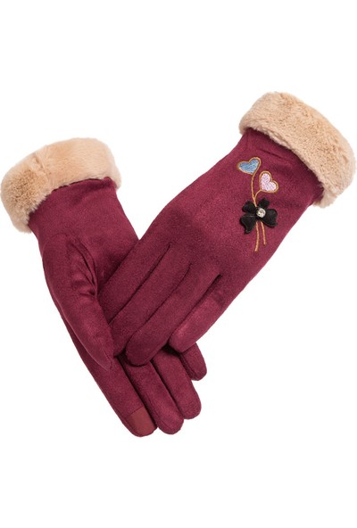 Kadın Eldivenleri Sonbahar Kış Süet Eldiven Nakış