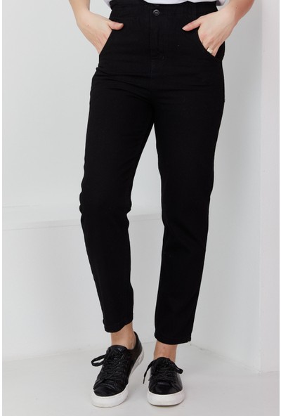 İmaj Butik Beli Lastikli Mom Jean Kot Pantolon/siyah