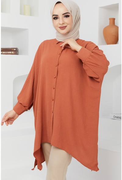 İmaj Butik Yarasa Kol Salaş Tesettür Tunik/kiremit