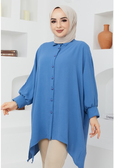 İmaj Butik Yarasa Kol Salaş Tesettür Tunik/indigo