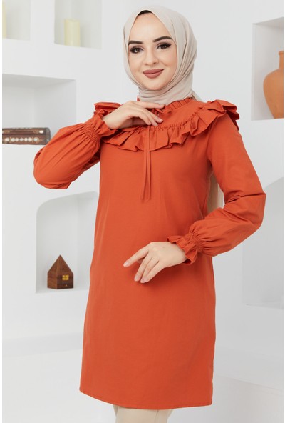 İmaj Butik Bağcık Detaylı Fırfırlı Tesettür Tunik/kiremit İmaj Butik Bağcık Detaylı Fırfırlı Tesettür Tunik/kiremit
