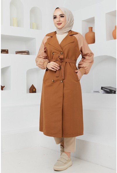 İmaj Butik Belden Kuşaklı Düğme Detaylı Trençkot/taba İmaj Butik Belden Kuşaklı Düğme Detaylı Trençkot/taba