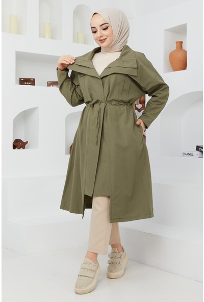 İmaj Butik Bel Bağcık Detaylı Tesettür Trençkot/haki İmaj Butik Bel Bağcık Detaylı Tesettür Trençkot/haki
