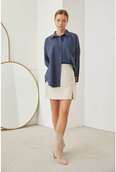 Lime Moda Klasik Gömlek-Indigo Lime Moda Klasik Gömlek-Indigo