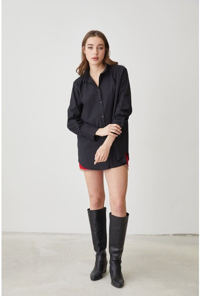 Lime Moda Oversize Gömlek-Siyah