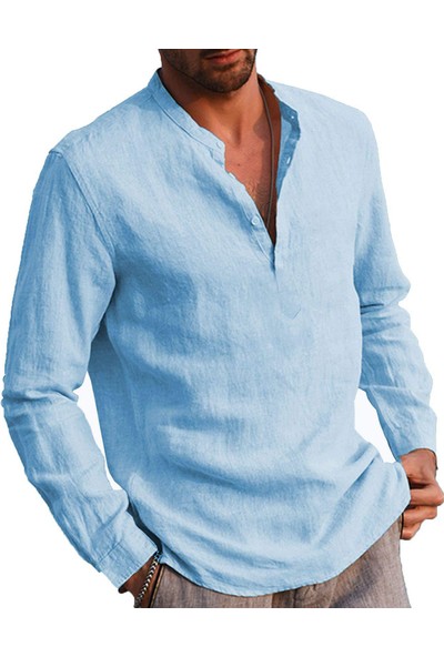 Palyshery Erkek Düz Düğme V Yaka Bluz Gömlek Tops Palyshery Erkek Düz Düğme V Yaka Bluz Gömlek Tops