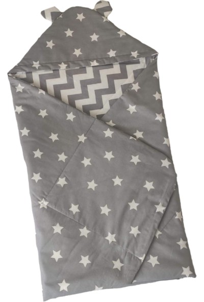 Beybinest Pamuklu Bebek Kundak Yorgan 100X100 cm Gri Yıldızlar