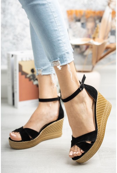 Gimer Avm Mantar Taban Çapraz Bant Siyah Süet Sandalet Gimer Avm Mantar Taban Çapraz Bant Siyah Süet Sandalet