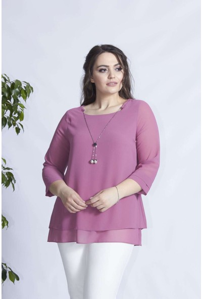 Moda Berray 1934 Gülkurusu Kolye Yakalı Şifon Büyük Beden Şık Bluz Moda Berray 1934 Gülkurusu Kolye Yakalı Şifon Büyük Beden Şık Bluz